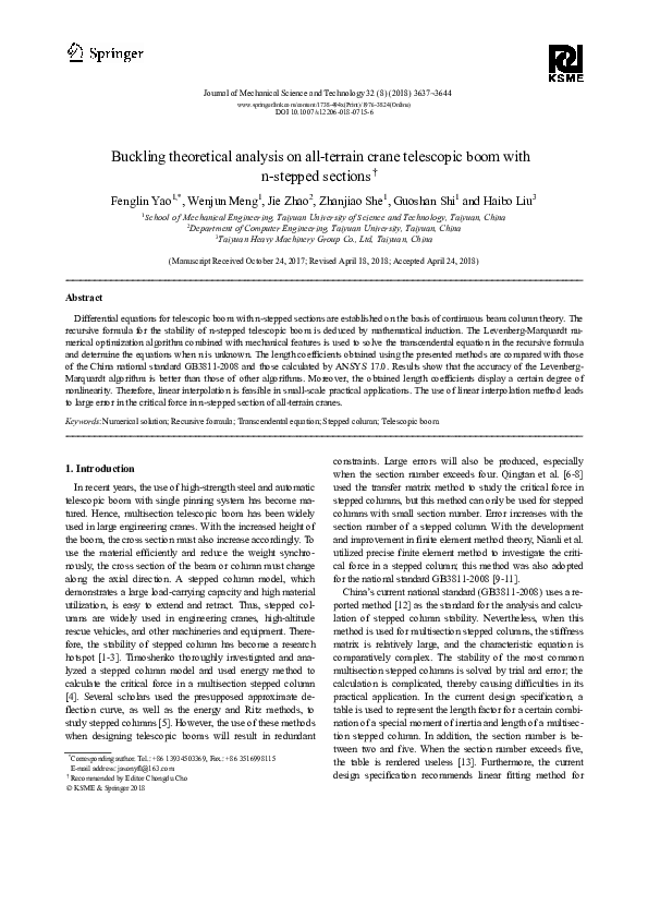 (PDF) Buckling theoretical analysis on all-terrain crane telescopic boom with n-stepped sections