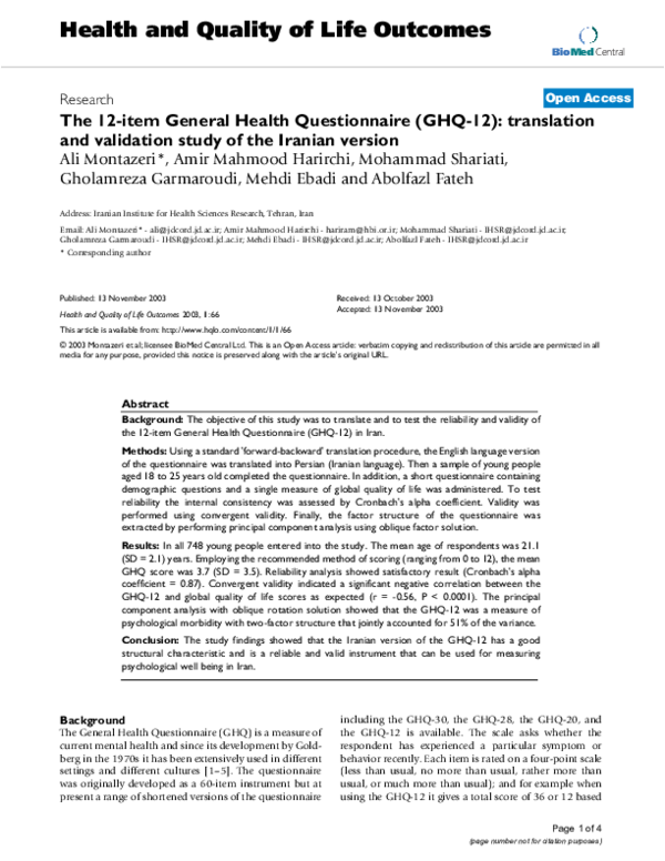 (PDF) The 12-item General Health Questionnaire (GHQ-12): translation ...