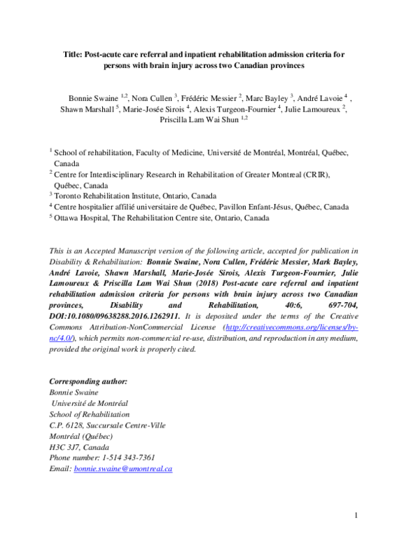 (PDF) Post-acute care referral and inpatient rehabilitation admission ...