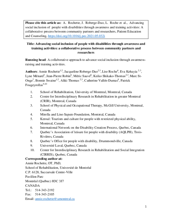 (PDF) Advancing social inclusion of people with disabilities through ...