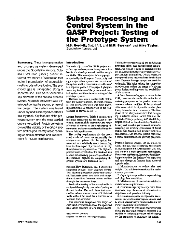(PDF) Subsea Processing and Control System in the GASP Project: Testing ...