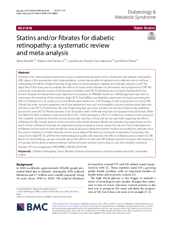 (PDF) Statins and/or fibrates for diabetic retinopathy: a systematic ...