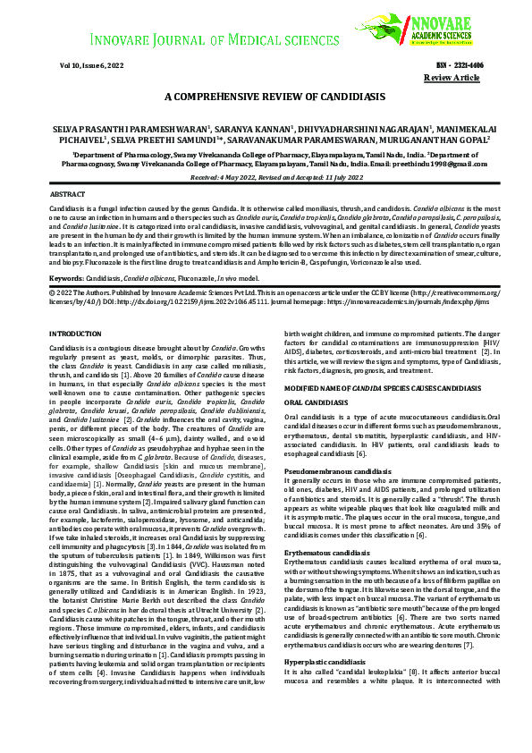(PDF) A COMPREHENSIVE REVIEW OF CANDIDIASIS