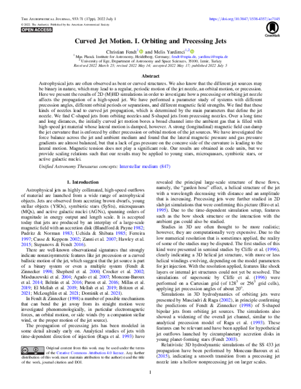 (PDF) Curved Jet Motion. I. Orbiting and Precessing Jets