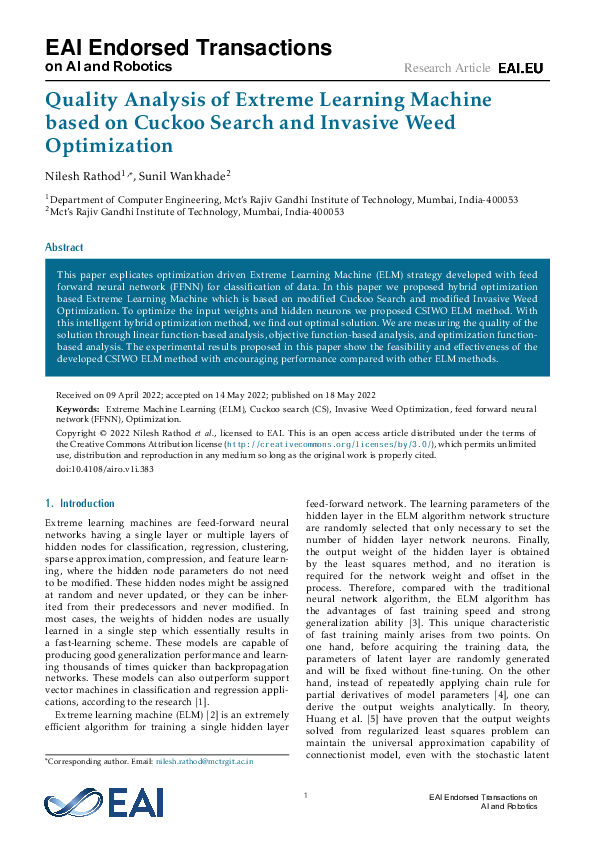 (PDF) Quality Analysis of Extreme Learning Machine based on Cuckoo Search and Invasive Weed ...