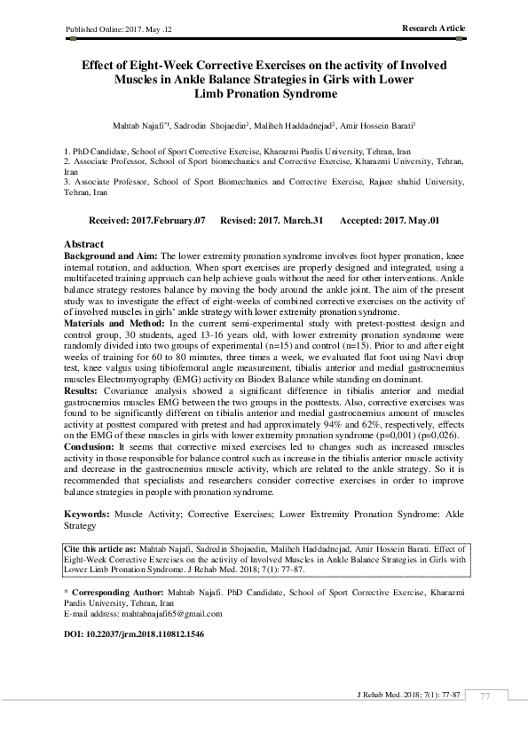 (PDF) Effect of Eight-Week Corrective Exercises on the activity of ...
