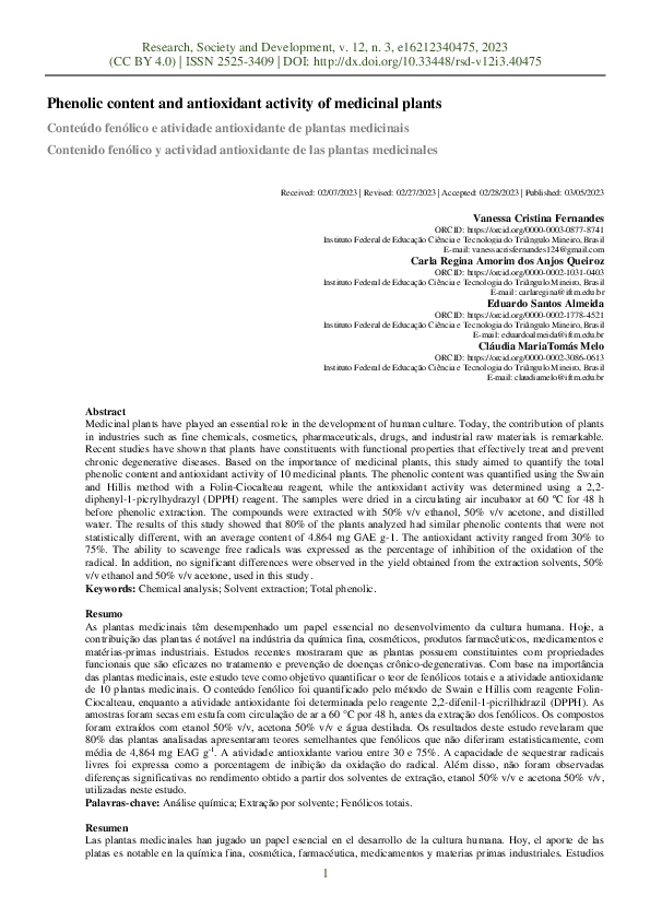 (PDF) Phenolic content and antioxidant activity of medicinal plants