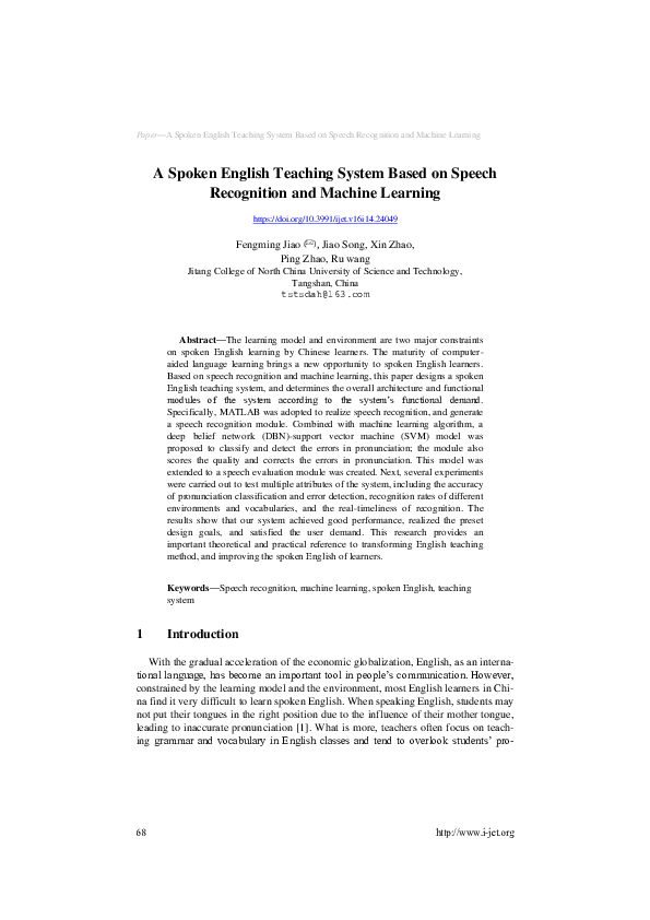 (PDF) Paper—A Spoken English Teaching System Based on Speech Recognition and Machine Learning A ...