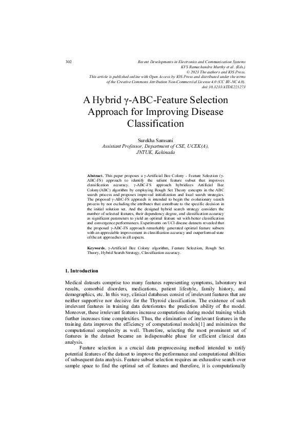 (PDF) A Hybrid γ-ABC-Feature Selection Approach for Improving Disease Classification