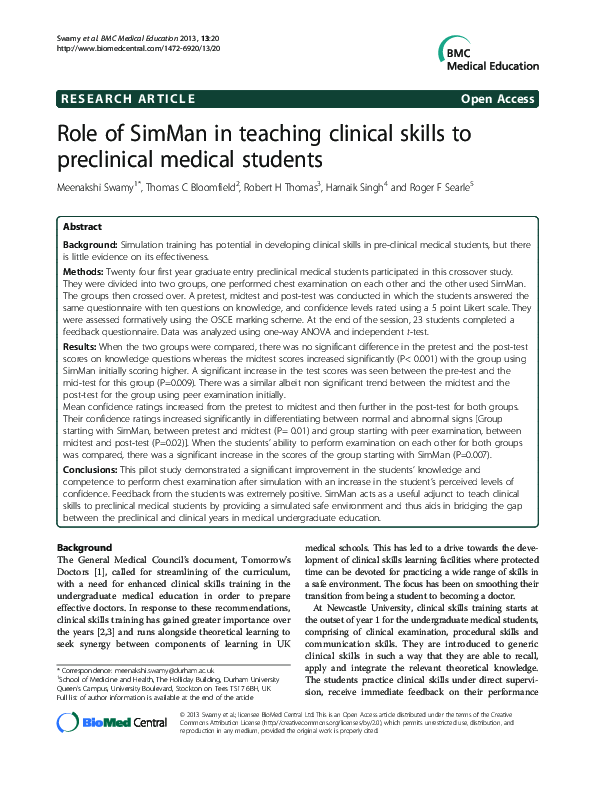 (PDF) Role of SimMan in teaching clinical skills to preclinical medical ...