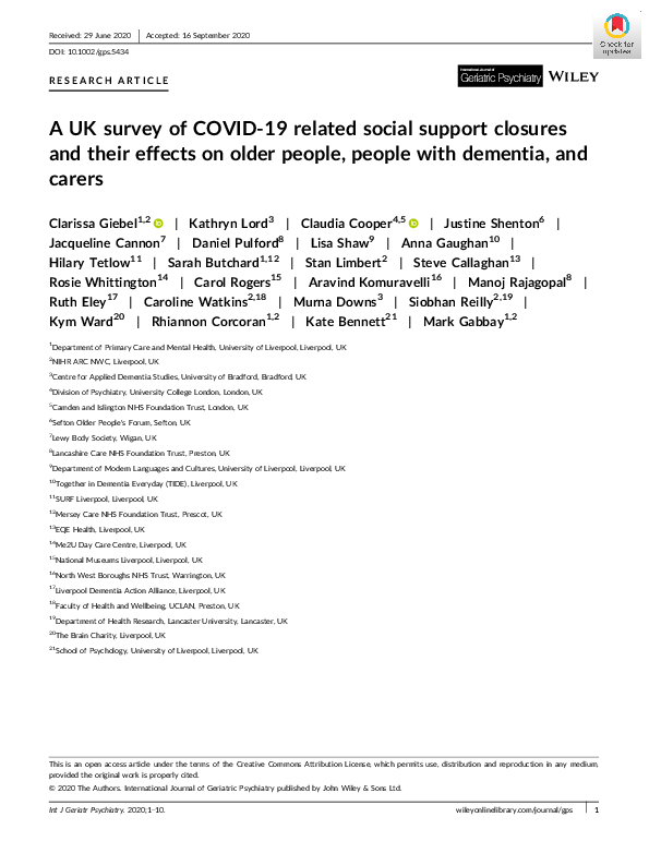 (PDF) A UK survey of COVID‐19 related social support closures and their ...