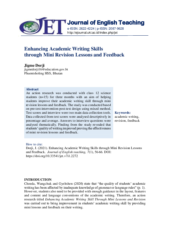 (PDF) Enhancing Academic Writing Skill Through Mini Lessons and Revision