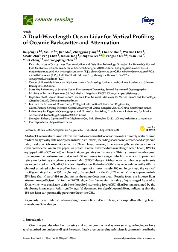 (PDF) A Dual-Wavelength Ocean Lidar for Vertical Profiling of Oceanic Backscatter and ...