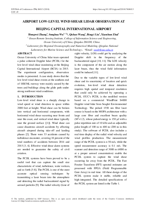(PDF) Airport low-level wind shear lidar observation at Beijing Capital ...