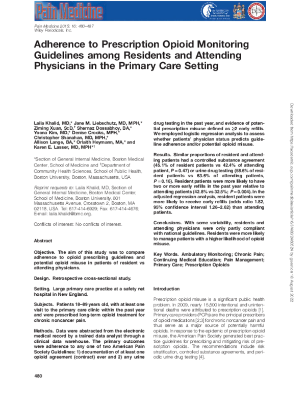 (PDF) Adherence to Prescription Opioid Monitoring Guidelines among ...