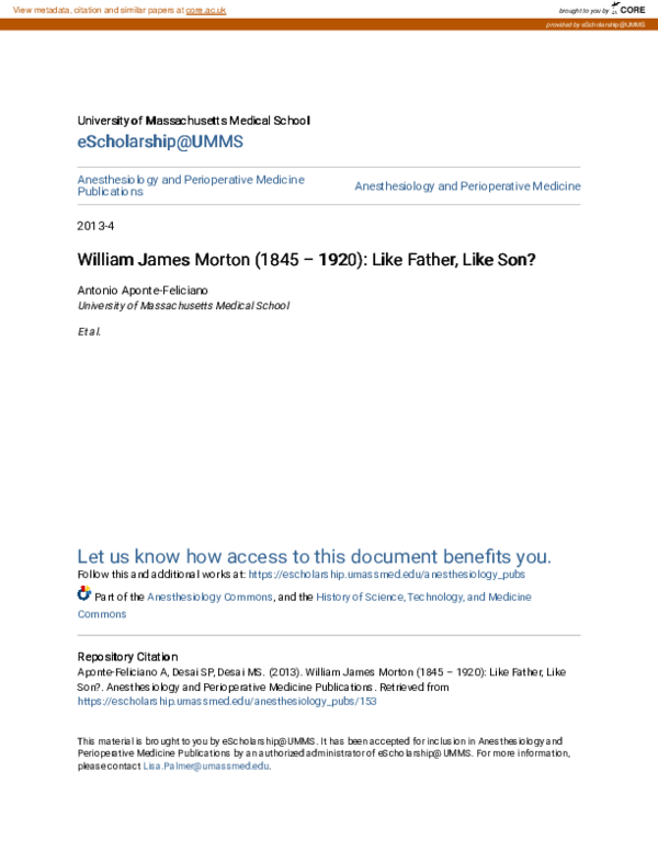 (PDF) William James Morton [1845–1920]: Like Father, Like Son ...