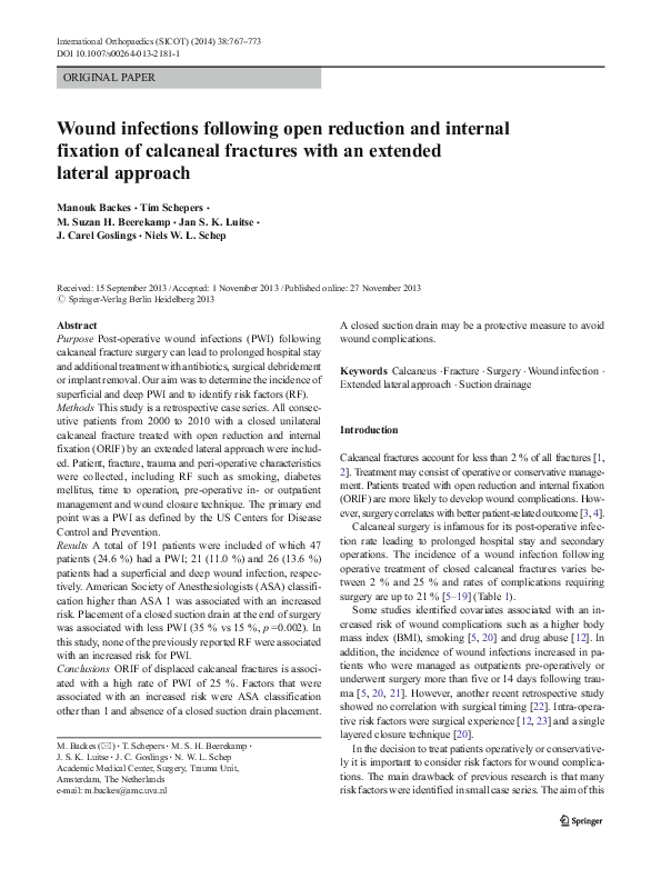 (PDF) Wound infections following open reduction and internal fixation ...