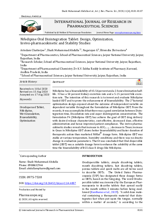 (PDF) Nifedipine Oral Disintegration Tablet: Design, Optimization ...