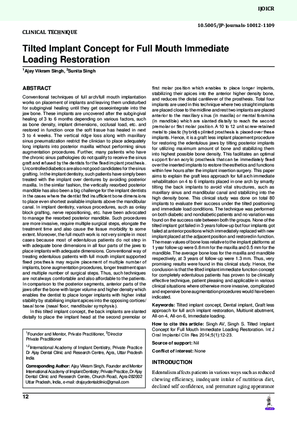 (PDF) Tilted Implant Concept for Full Mouth Immediate Loading Restoration