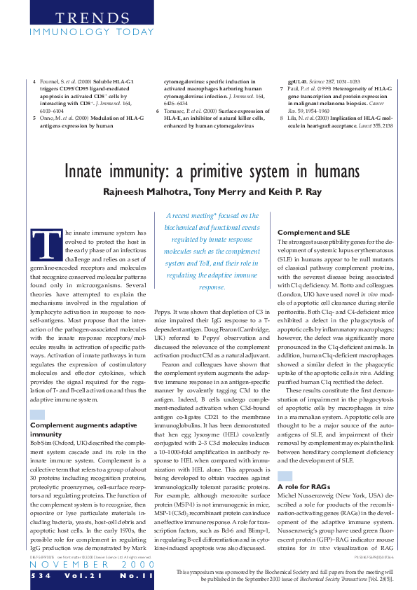 (PDF) Innate immunity: a primitive system in humans | Tony Merry ...