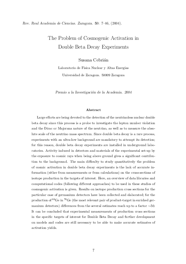(PDF) The Problem of Cosmogenic Activation in Double Beta Decay ...