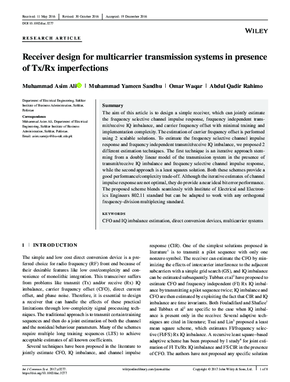 (PDF) Receiver design for multicarrier transmission systems in presence ...