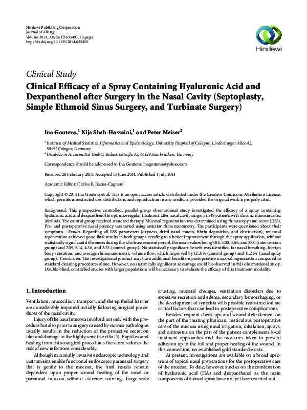 (PDF) Clinical Efficacy of a Spray Containing Hyaluronic Acid and ...