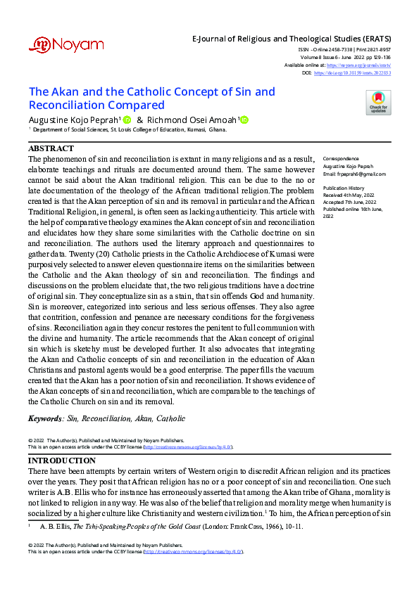 (PDF) The Akan and the Catholic Concept of Sin and Reconciliation Compared