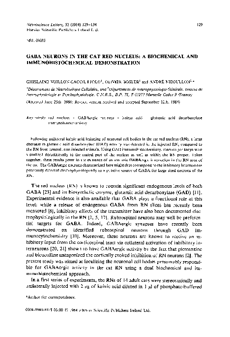 (PDF) GABA neurons in the cat red nucleus: A biochemical and ...