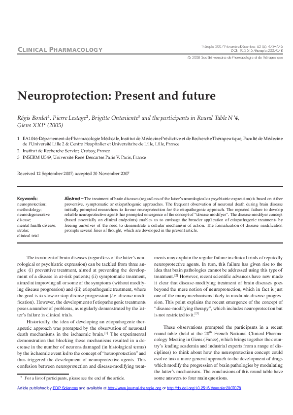 (PDF) Neuroprotection: Present and future