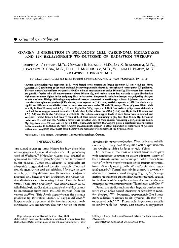 (PDF) Oxygen distribution in squamous cell carcinoma metastases and its ...