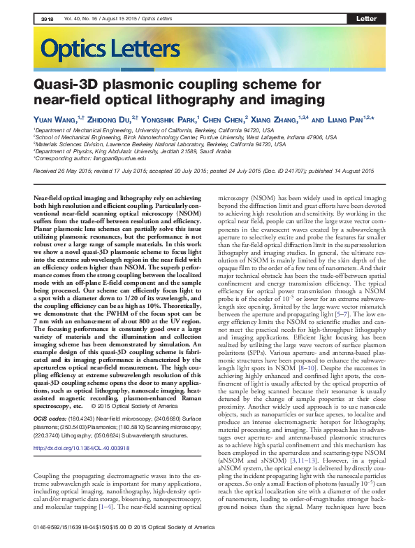 Pdf Quasi 3d Plasmonic Coupling Scheme For Near Field Optical