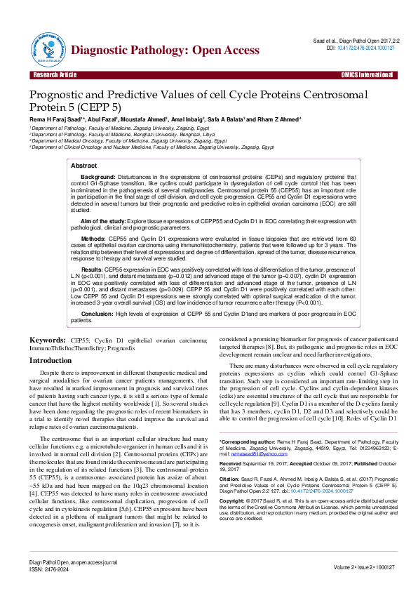 (PDF) Prognostic and Predictive Values of cell Cycle Proteins ...
