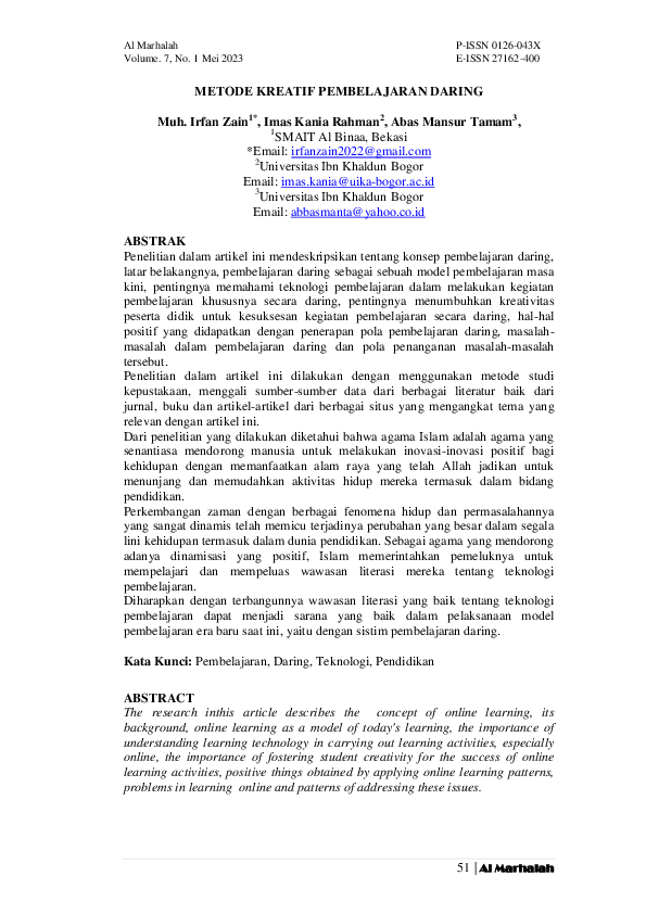 (PDF) METODE KREATIF PEMBELAJARAN DARING