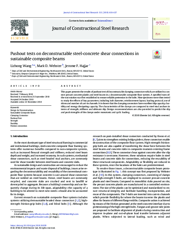 (PDF) Pushout tests on deconstructable steel-concrete shear connections ...