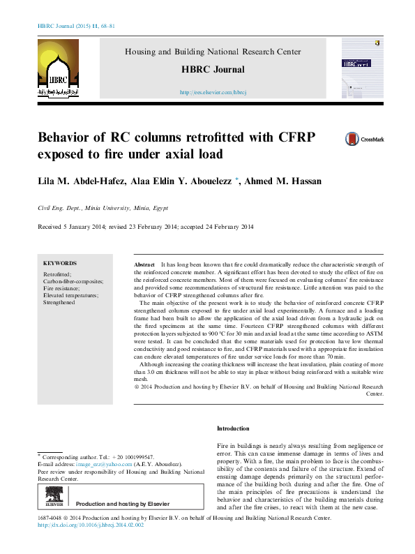 (PDF) Behavior of RC columns retrofitted with CFRP exposed to fire under axial load | Alaa ...