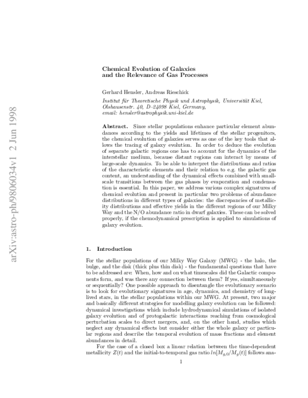 (PDF) Chemical Evolution of Galaxies and the Relevance of Gas Processes