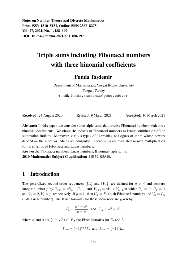 (PDF) Triple sums including Fibonacci numbers with three binomial ...