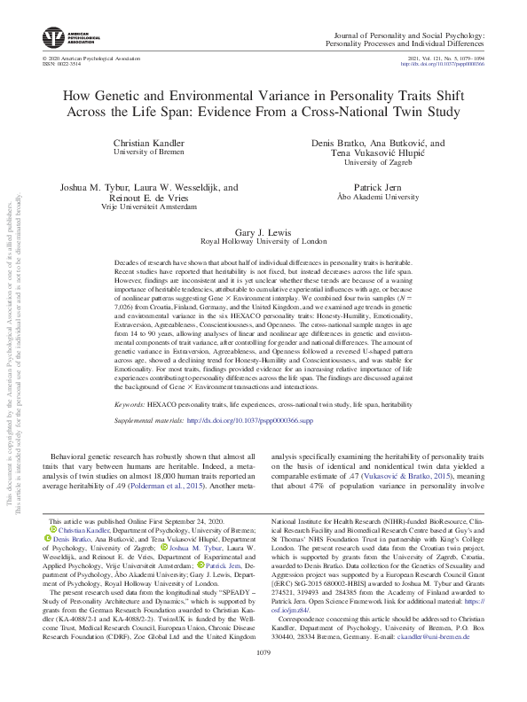 (PDF) How genetic and environmental variance in personality traits ...
