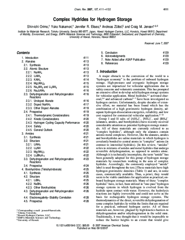 (PDF) Complex Hydrides for Hydrogen Storage
