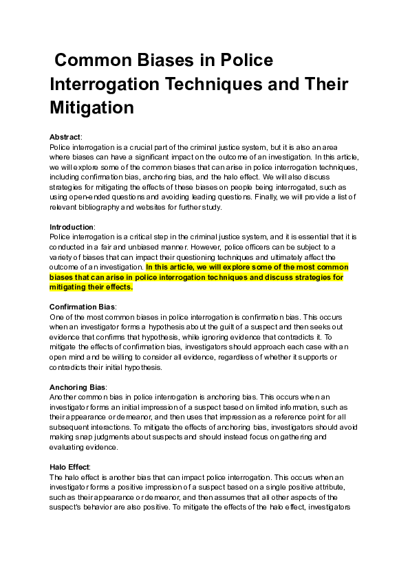 (PDF) Common Biases in Police Interrogation Techniques and Their Mitigation