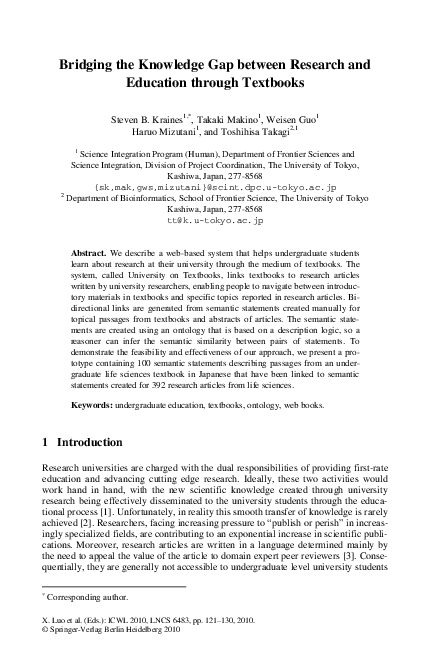 (PDF) Bridging the Knowledge Gap between Research and Education through Textbooks