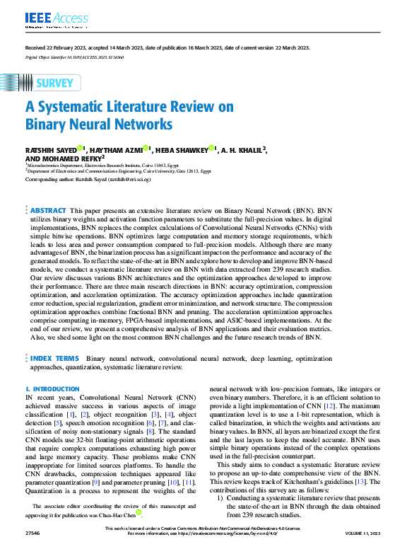 (PDF) A Systematic Literature Review on Binary Neural Networks
