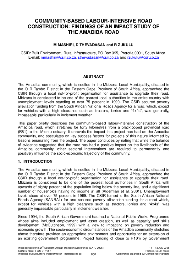 (PDF) Community-based labour-intensive road construction: findings of ...