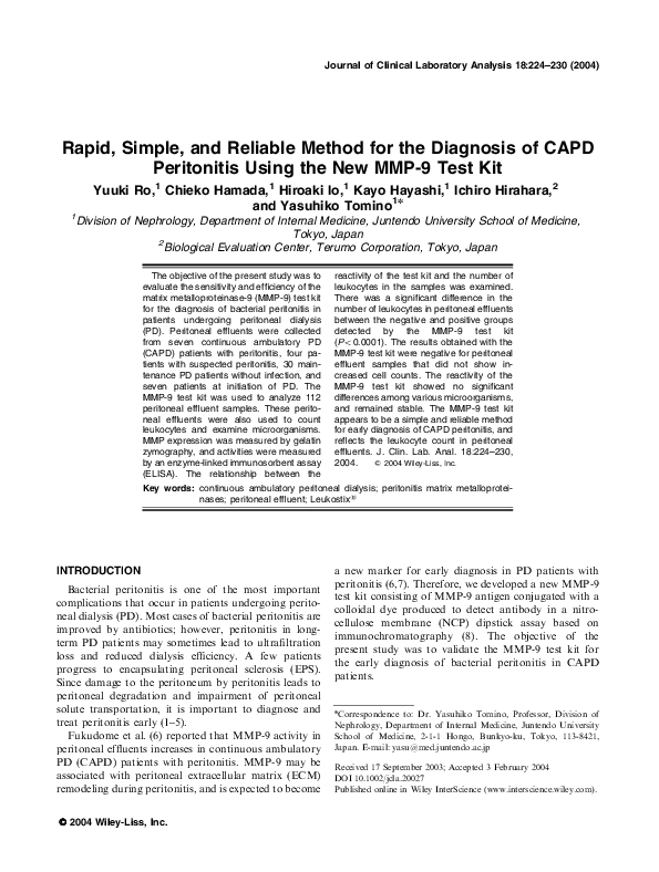 (PDF) Rapid, simple, and reliable method for the diagnosis of CAPD ...