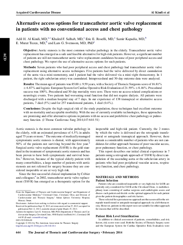 (PDF) Alternative access options for transcatheter aortic valve ...