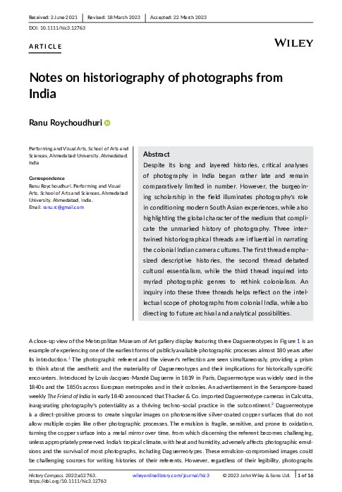 (PDF) Notes on historiography of photographs from India