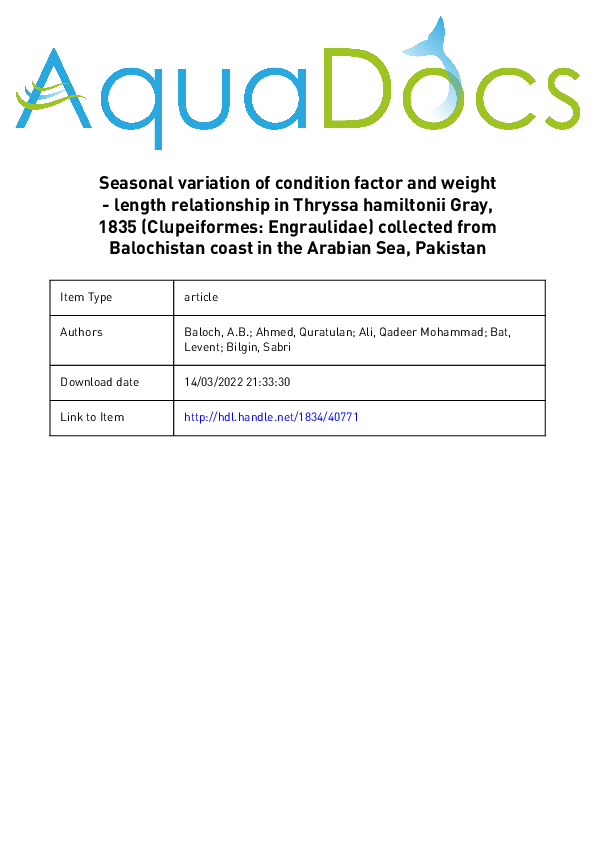 (PDF) Seasonal Impact on Thryssa Hamiltonii Growth
