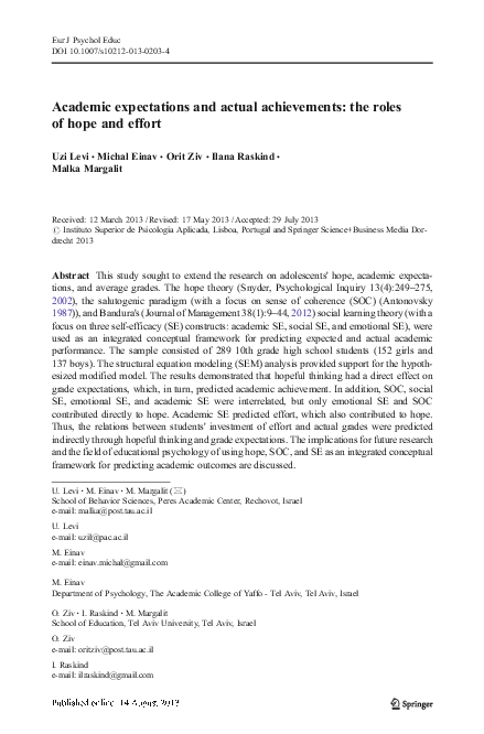 (PDF) Academic expectations and actual achievements: the roles of hope ...