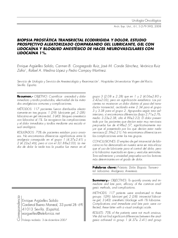 (PDF) Biopsia prostática transrectal ecodirigida y dolor: Estudio ...